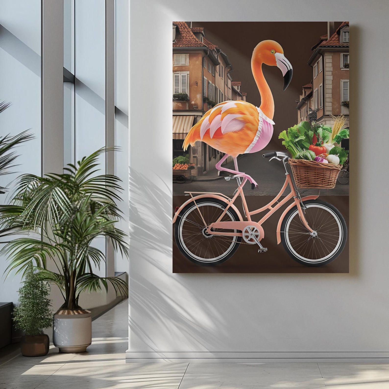 Dopamine Flamingo Riding on A Bike Printable Wall Art, Vintage Digital ...
