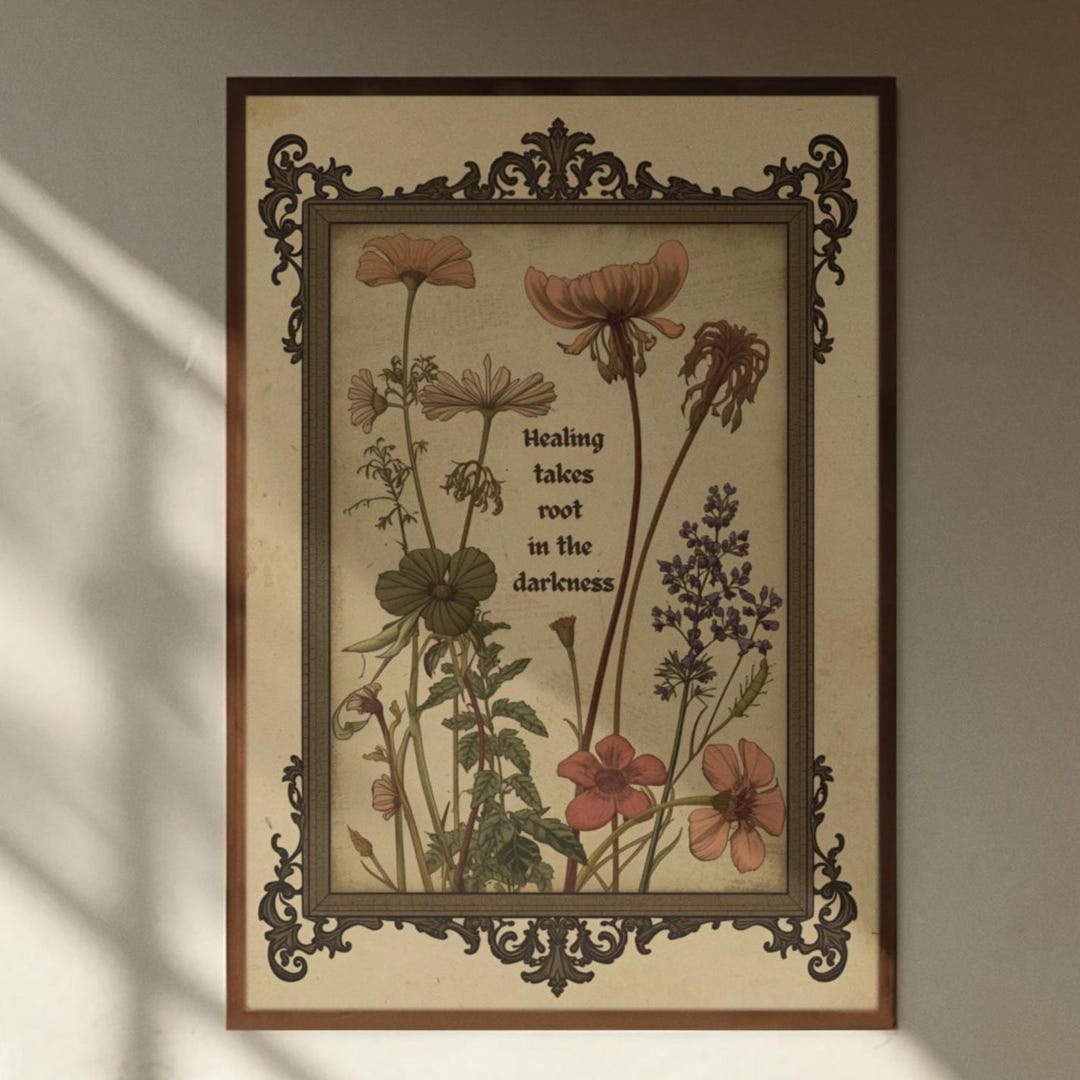 Botanical Gothic Wall Art | Antique Victorian Pressed Flowers Print ...