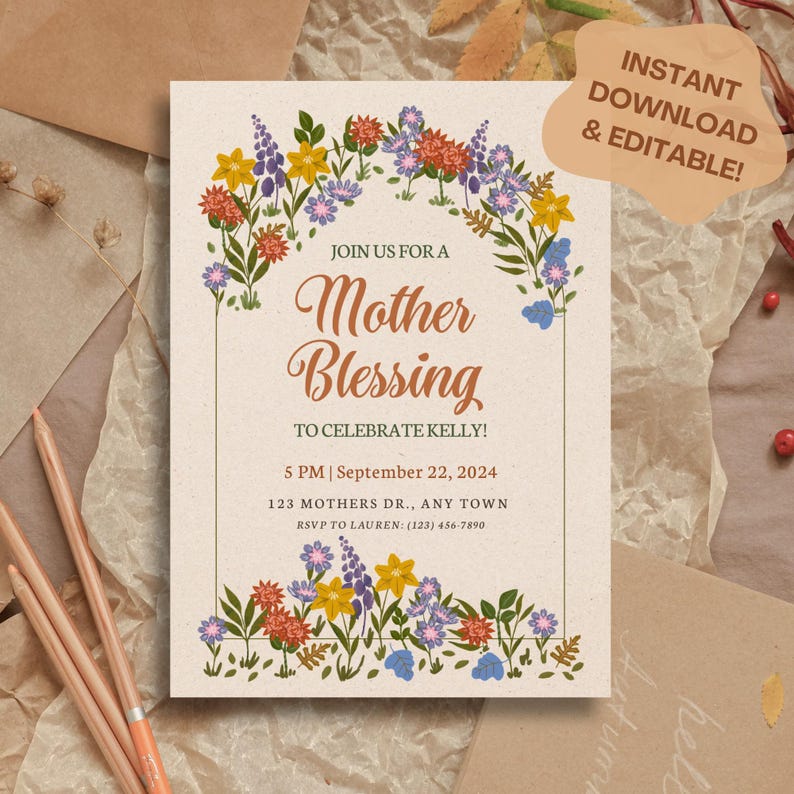 Mother Blessing Editable Invitation Template, Mother's Blessing ...