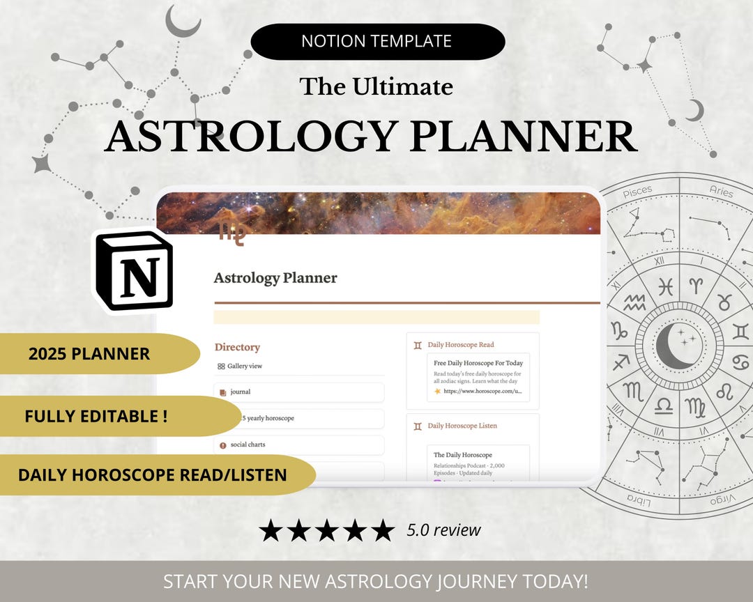 Notion Astrology Planner 2025: Tarot Journal & Horoscope Tracker ...