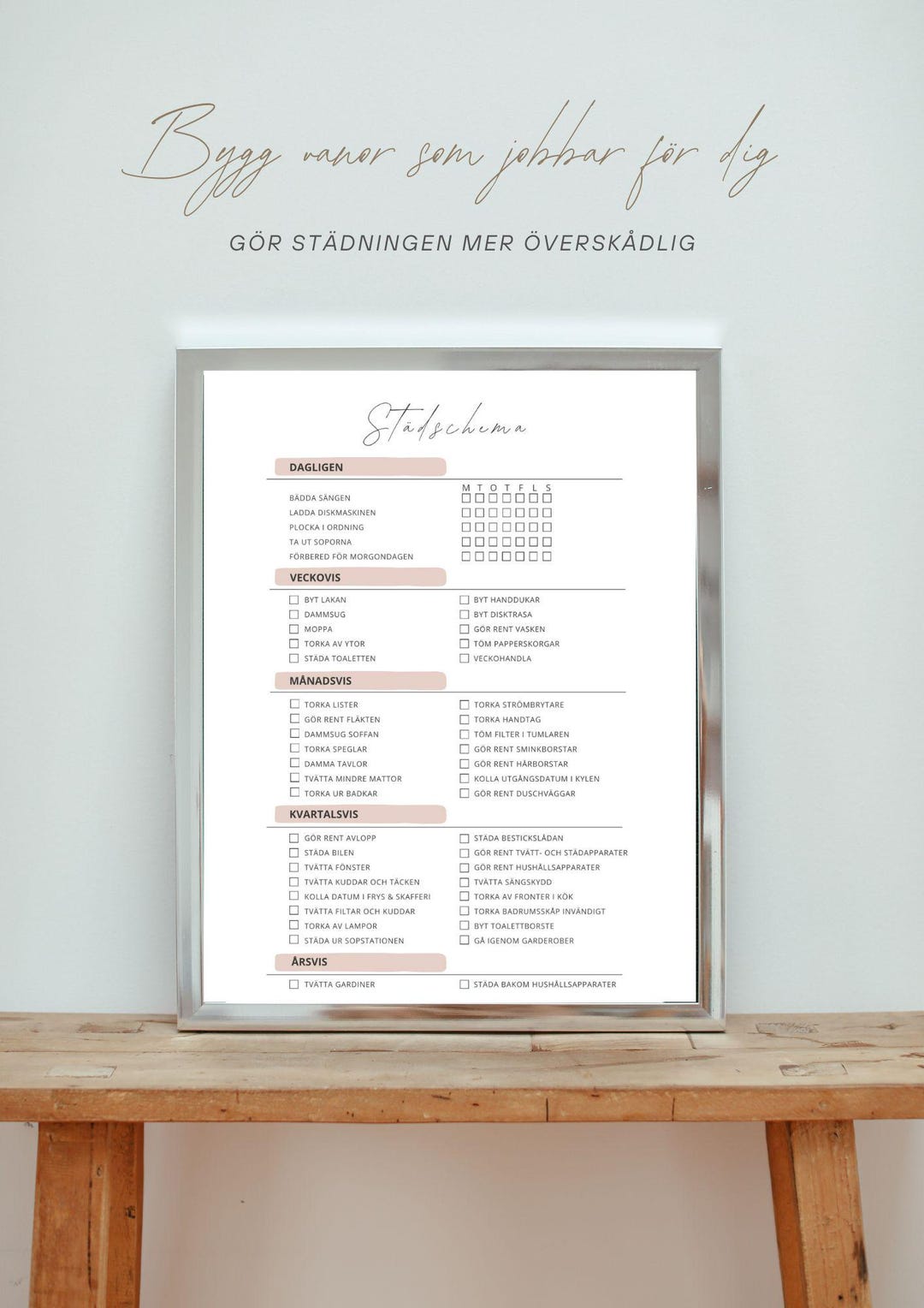 Redigeringsbart Städschema Med Checklista För Organisering Editerbart ...