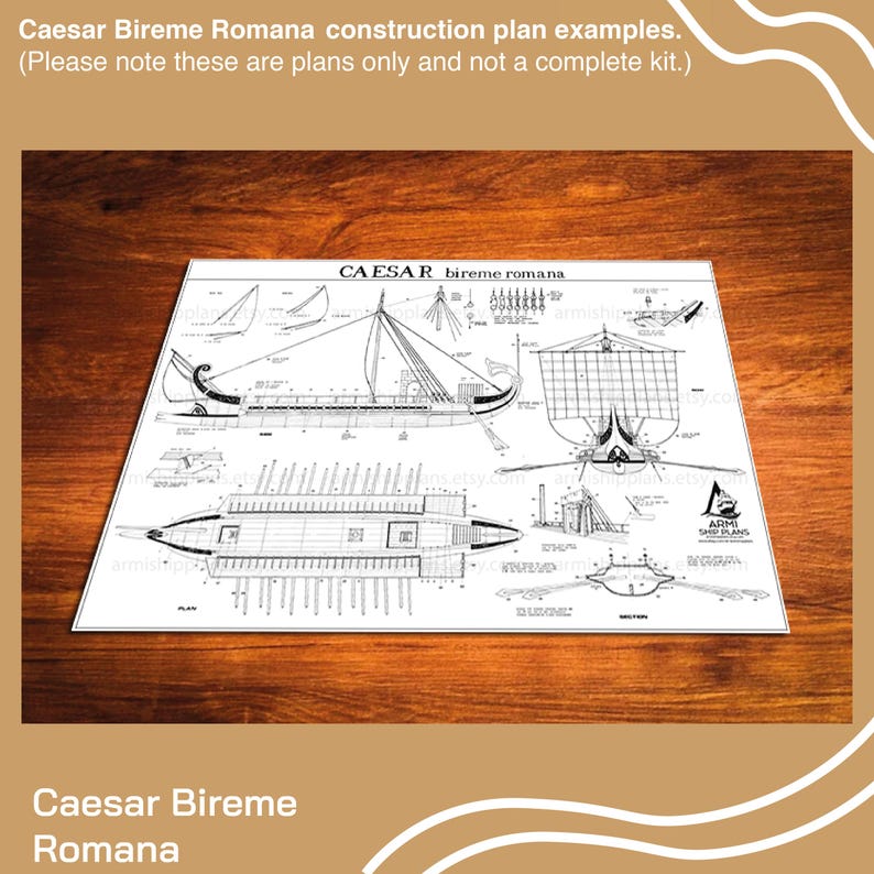 Caesar Roman Bireme Wooden Ship Model Draft Plans | 2 Tif Files ...
