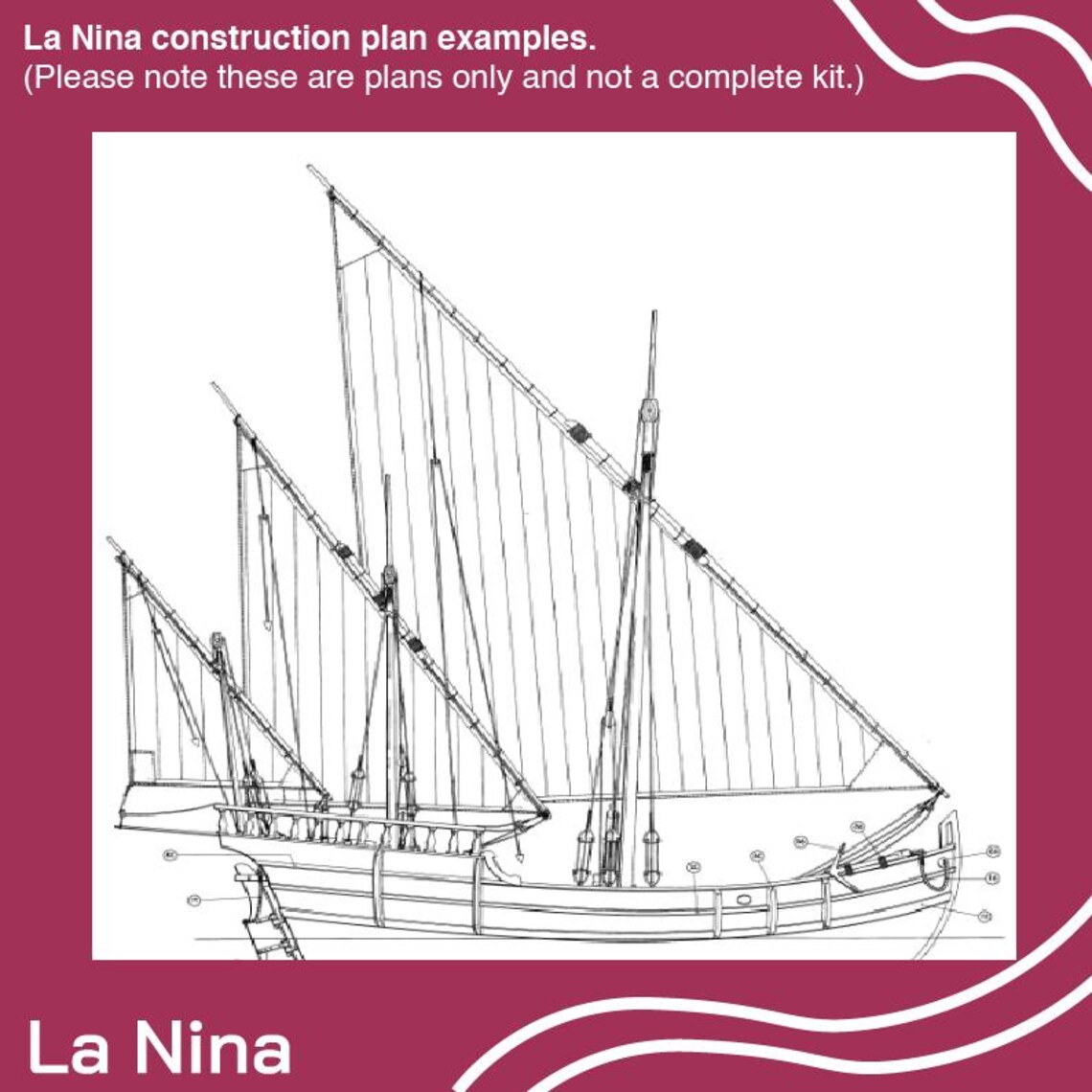 La Nina Wooden Ship Model Draft Plans 4 Tif Files Numbered Expression ...
