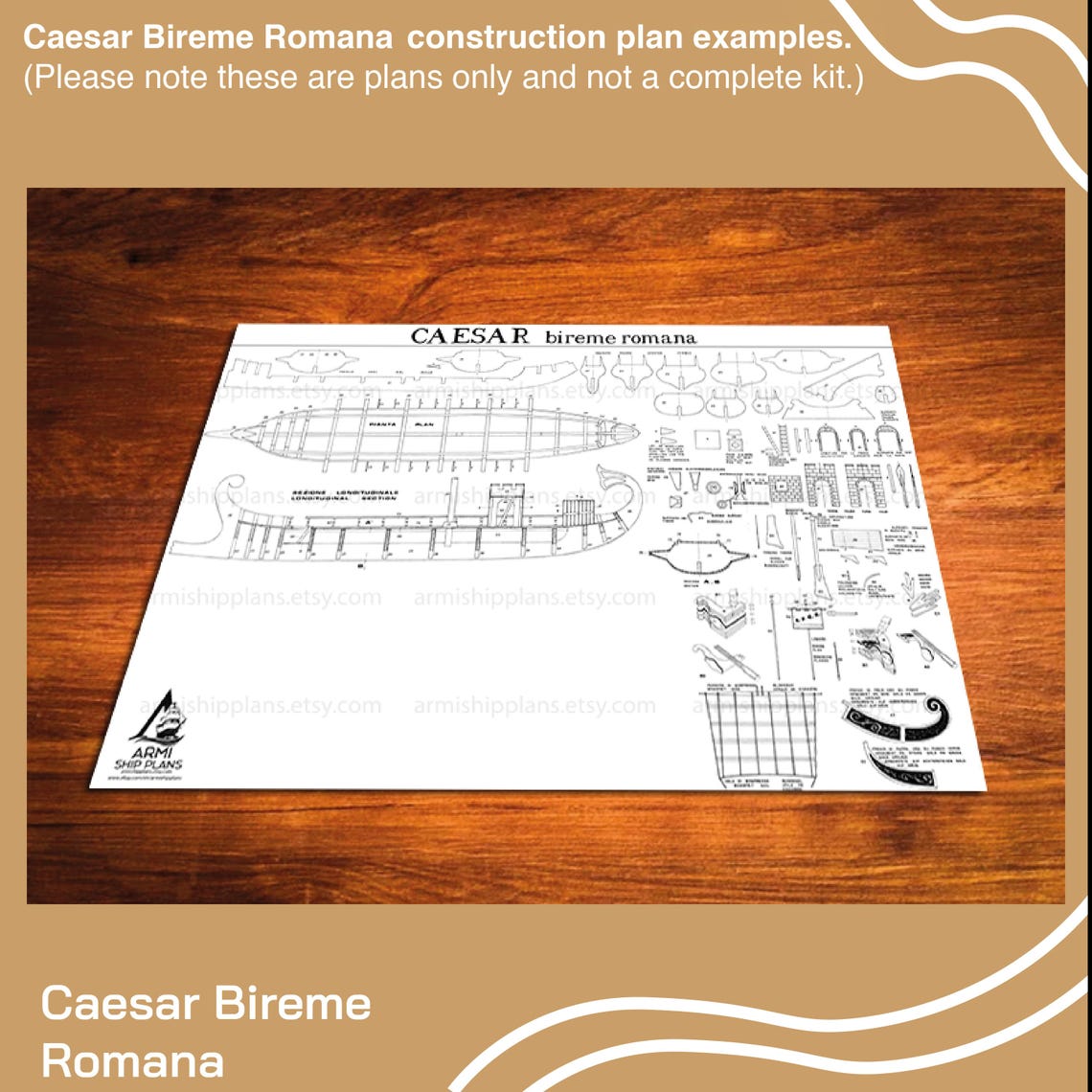 Caesar Roman Bireme Wooden Ship Model Draft Plans | 2 Tif Files ...