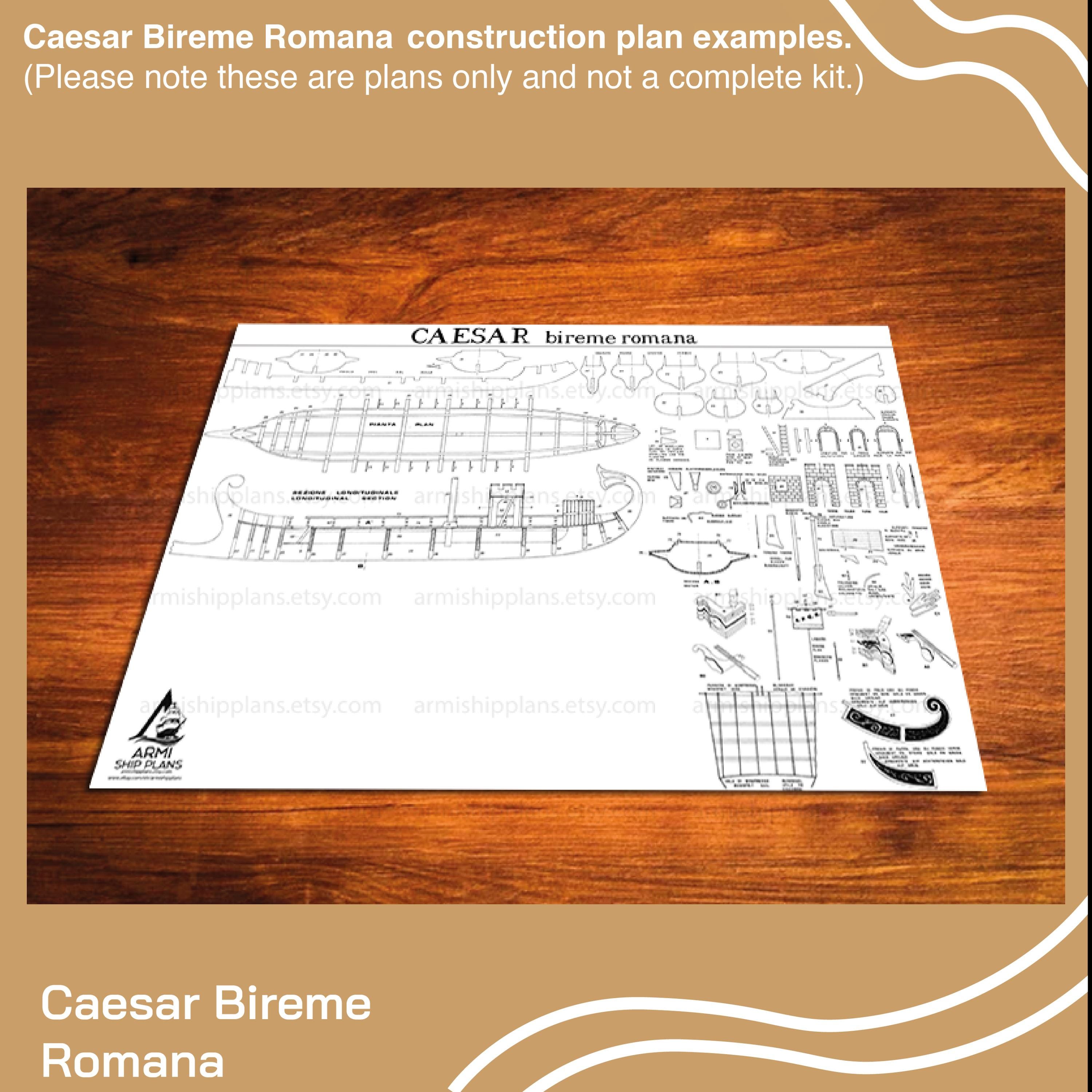 Caesar Roman Bireme Wooden Ship Model Draft Plans | 2 Tif Files ...