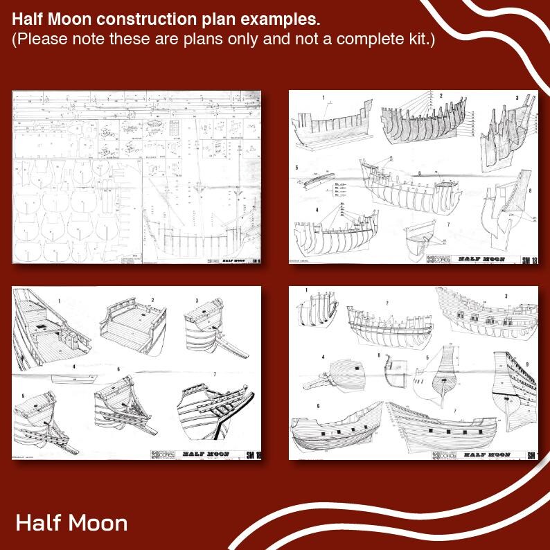 Half Moon Wooden Ship Model Draft Plans 15 Tif Files Numbered ...