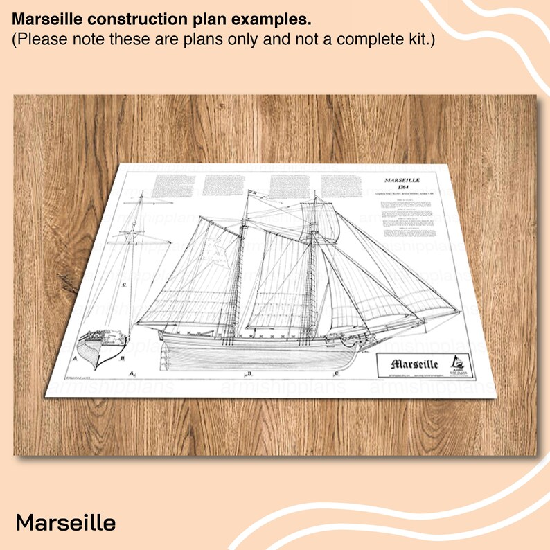 Marseille Wooden Ship Model Draft Plans | 10 Tif Files | Numbered ...