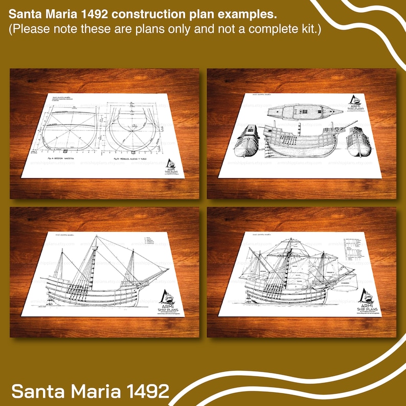 Santa Maria 1492 Wooden Ship Model Draft Plans | 25 Tif Files ...