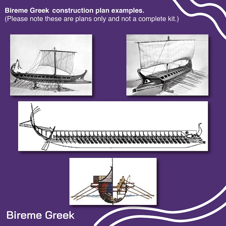 Bireme Greek Wooden Ship Model Draft Plans | 2 Tif Files | Numbered ...