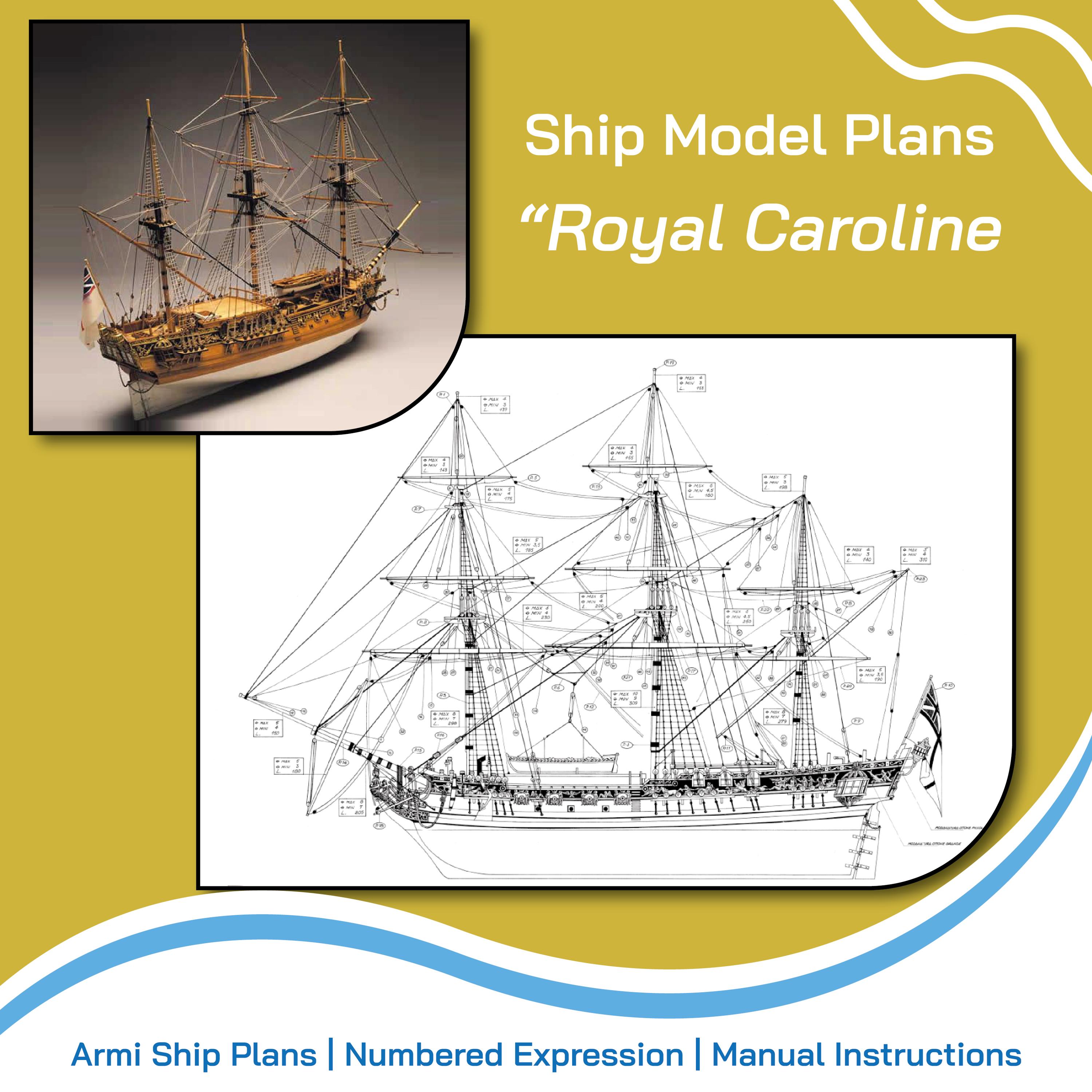 Royal Caroline 1749 Wooden Ship Model Plans, 1:60 Scale (instant ...