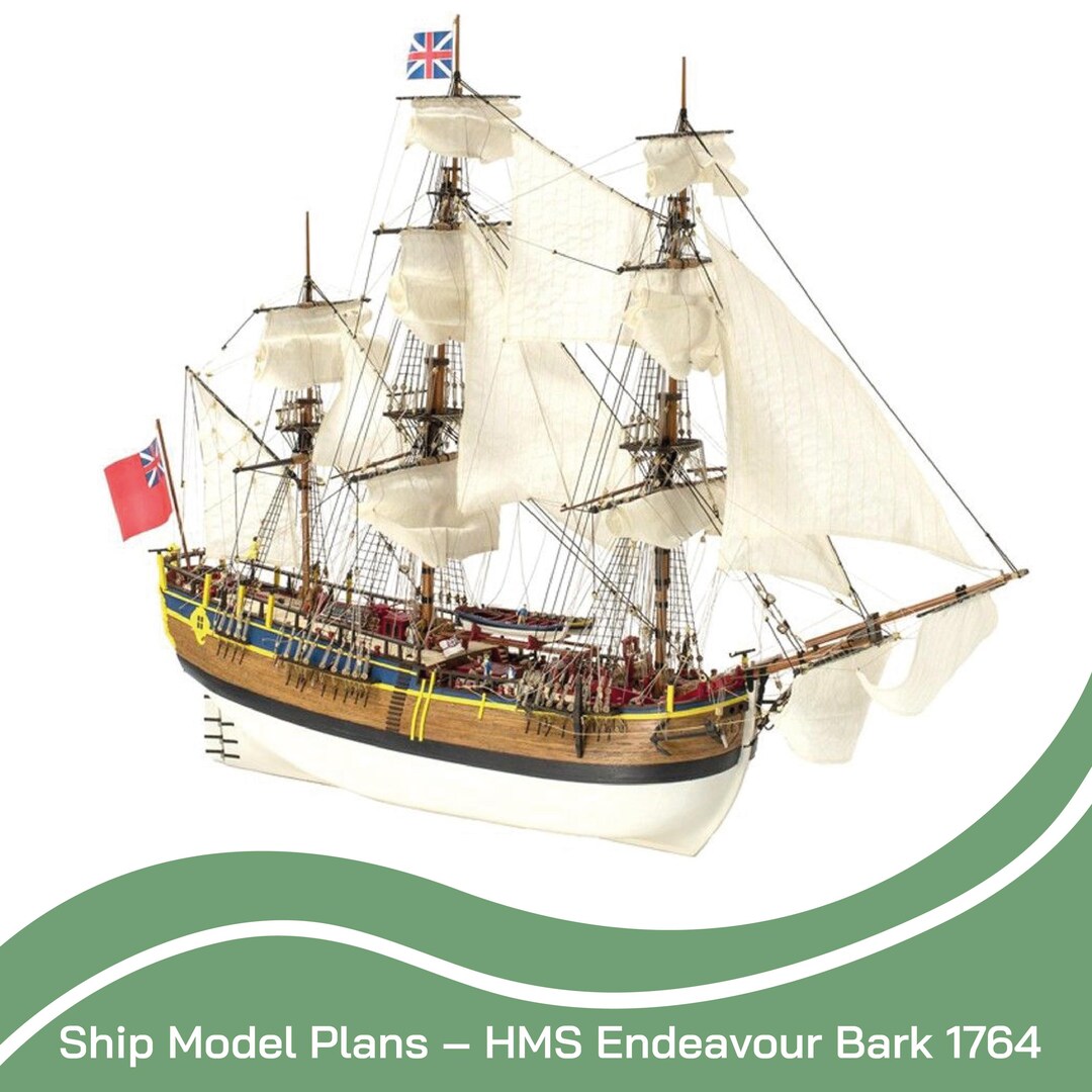 HMS Endeavour Bark 1764 Wooden Ship Model Draft Plans | 23 Tif Files ...