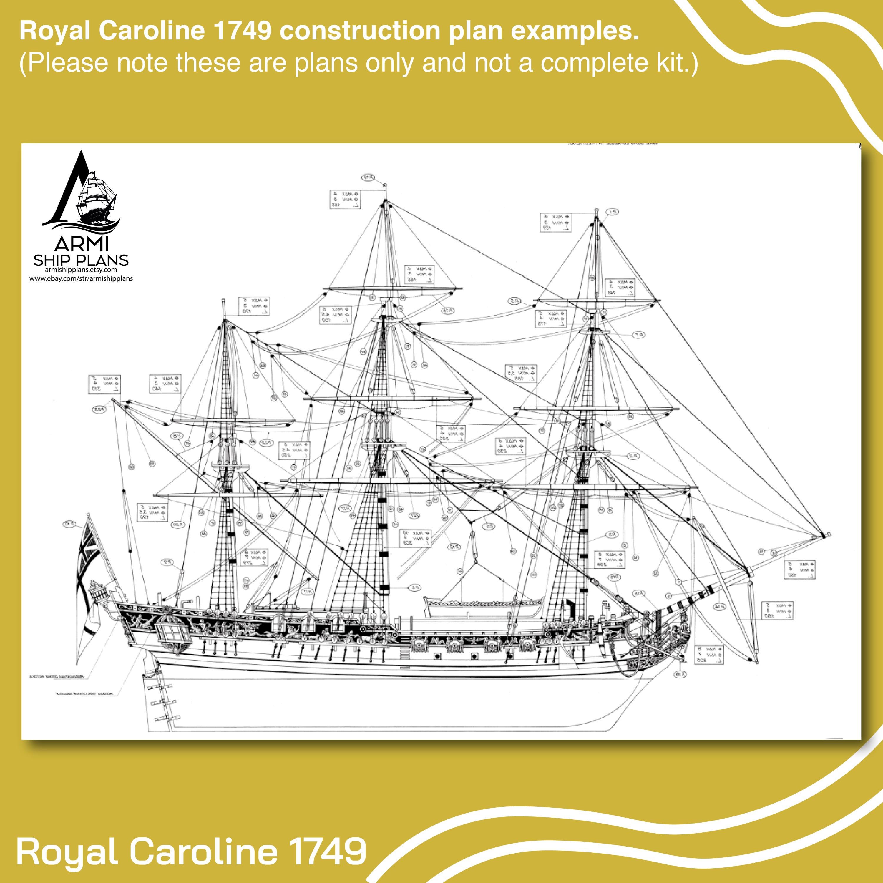 Royal Caroline 1749 Wooden Ship Model Plans, 1:60 Scale (instant ...