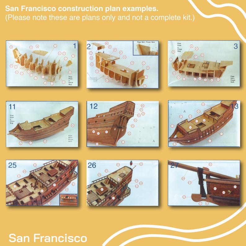 San Francisco Wooden Ship Model Draft Plans | 4 Tif Files | Numbered ...