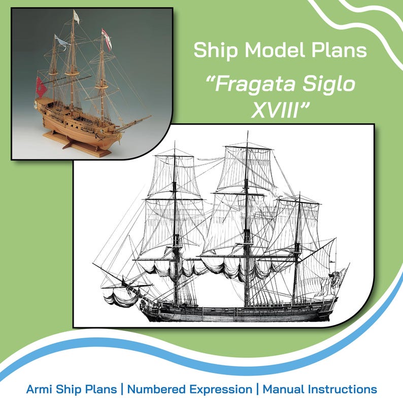 Fragata Siglo XVIII Wooden Ship Model Plans, 1:60 Scale (PDF-TIF ...