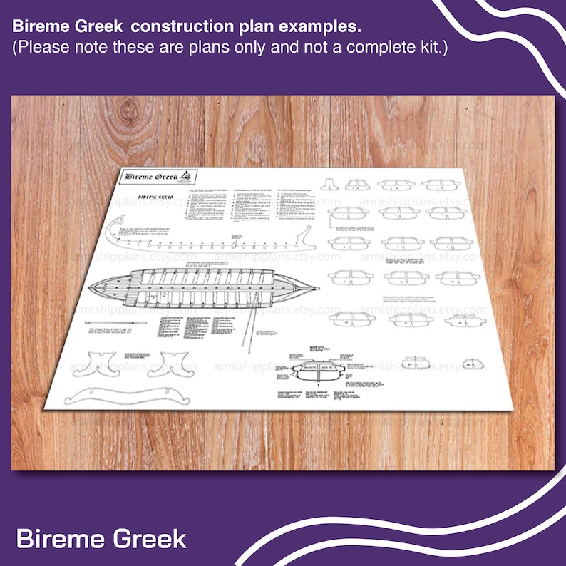 Bireme Greek Wooden Ship Model Plans, 1:60 Scale (PDF-TIF Download) - Etsy