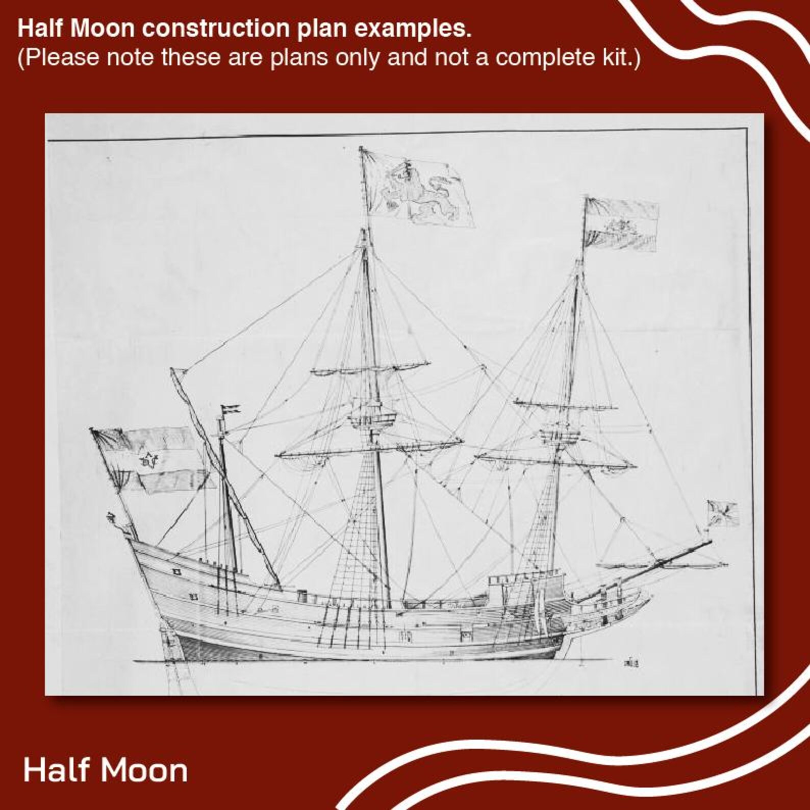 Half Moon Wooden Ship Model Draft Plans 15 Tif Files Numbered ...