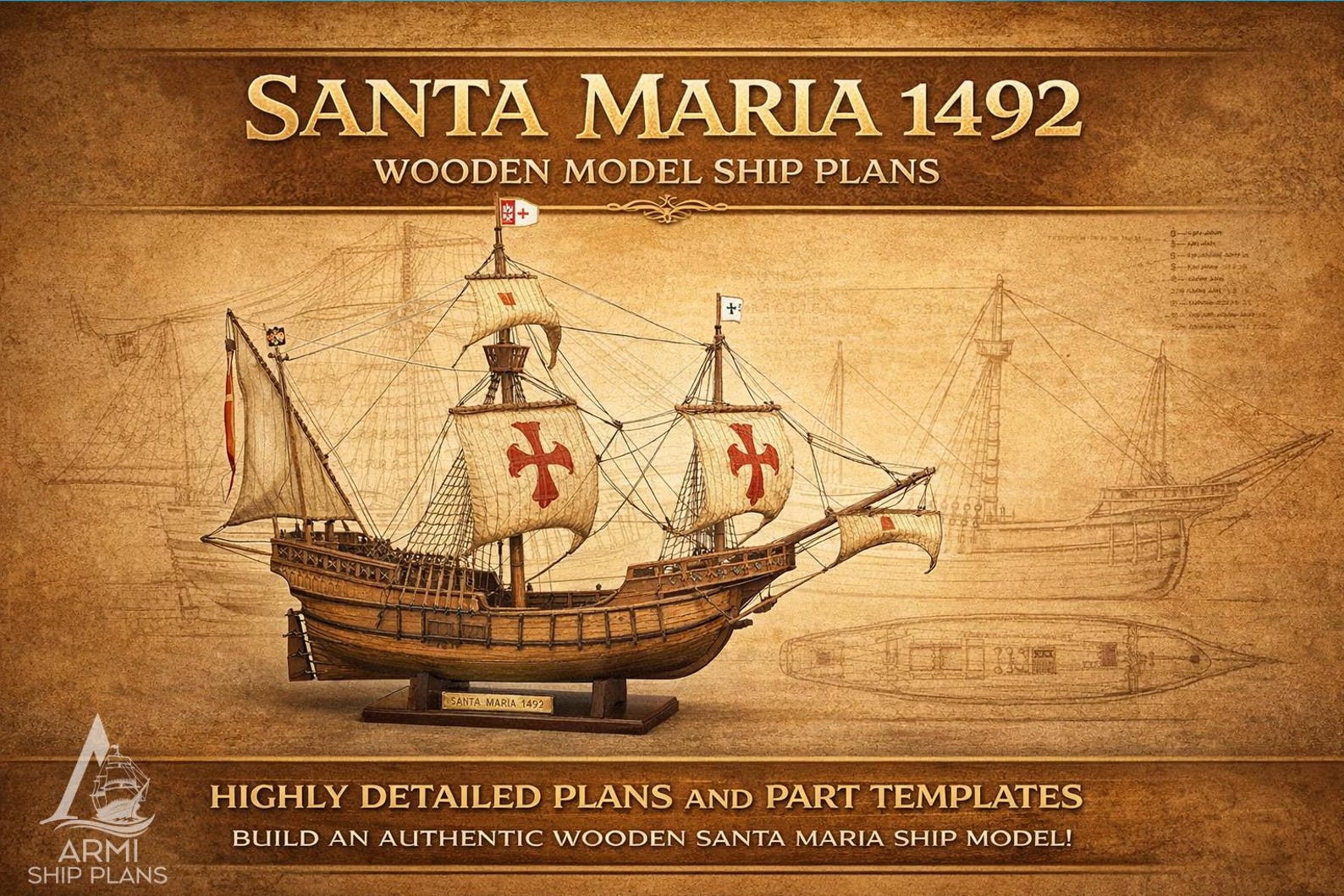 Santa Maria 1492 Wooden Ship Model Plans, 1:60 Scale (instant Download ...