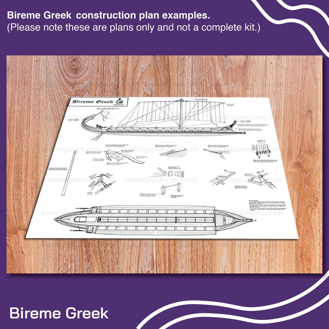 Bireme Greek Wooden Ship Model Plans, 1:60 Scale (PDF-TIF Download) - Etsy