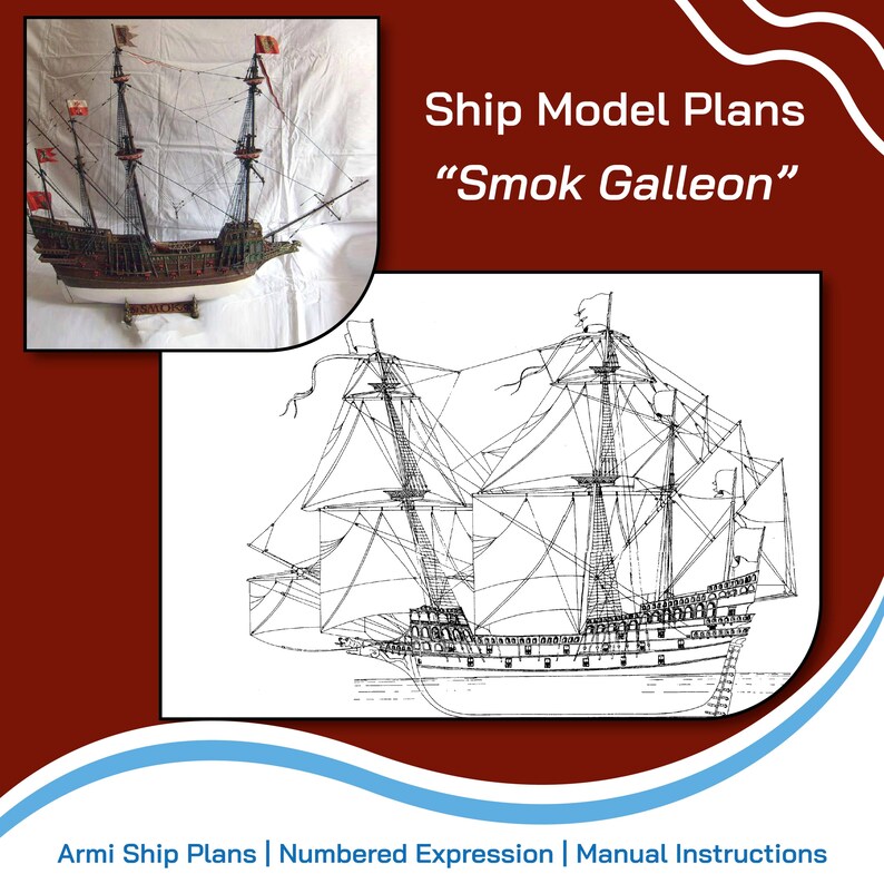 Smok Galleon Wooden Ship Model Assembly Plans | 8 High-resolution ...