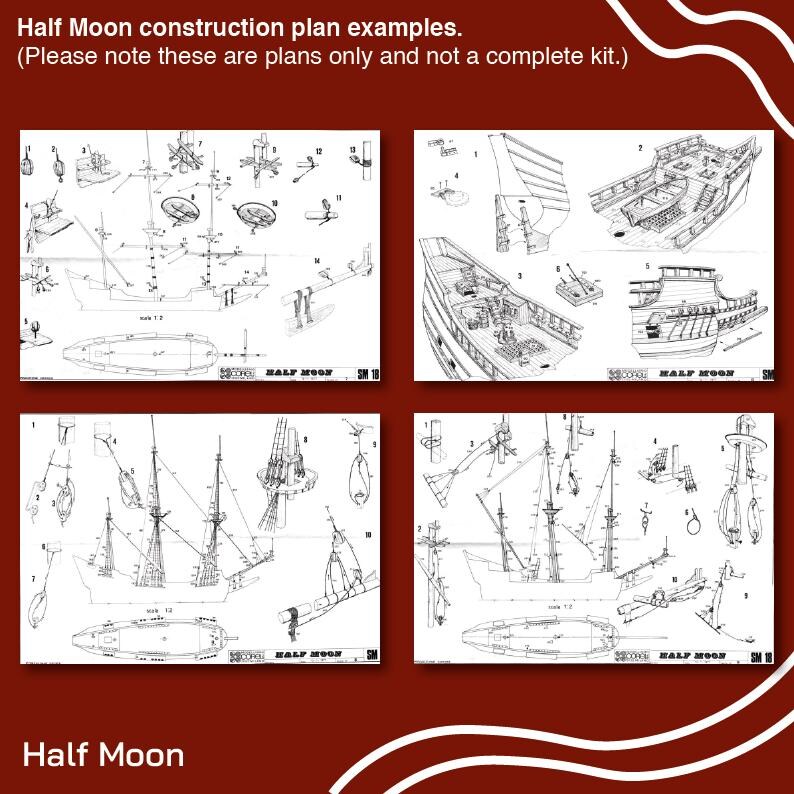 Half Moon Wooden Ship Model Draft Plans 15 Tif Files Numbered ...