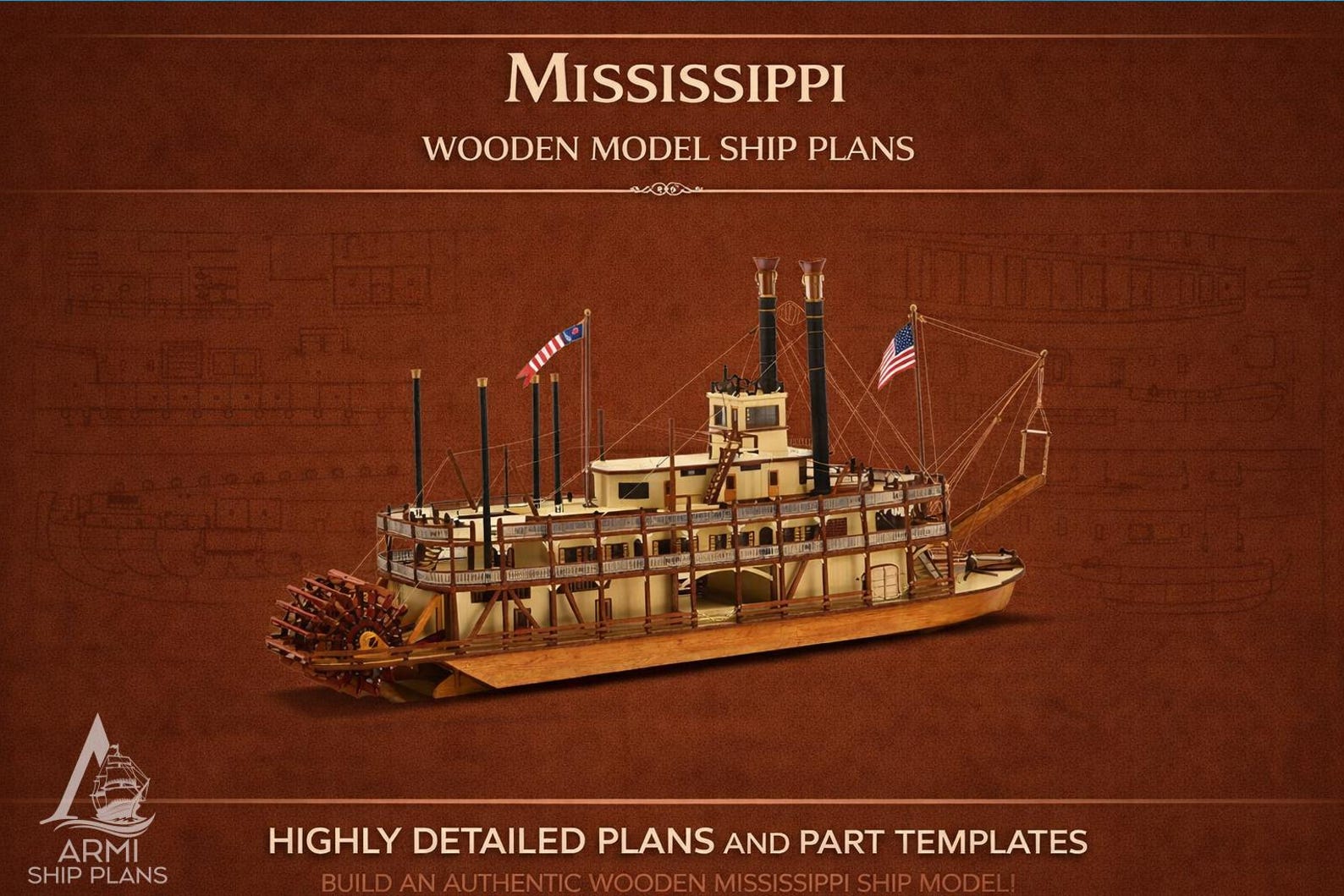 Mississippi Riverboat Wooden Ship Model Plans, 1:60 Scale (digital ...