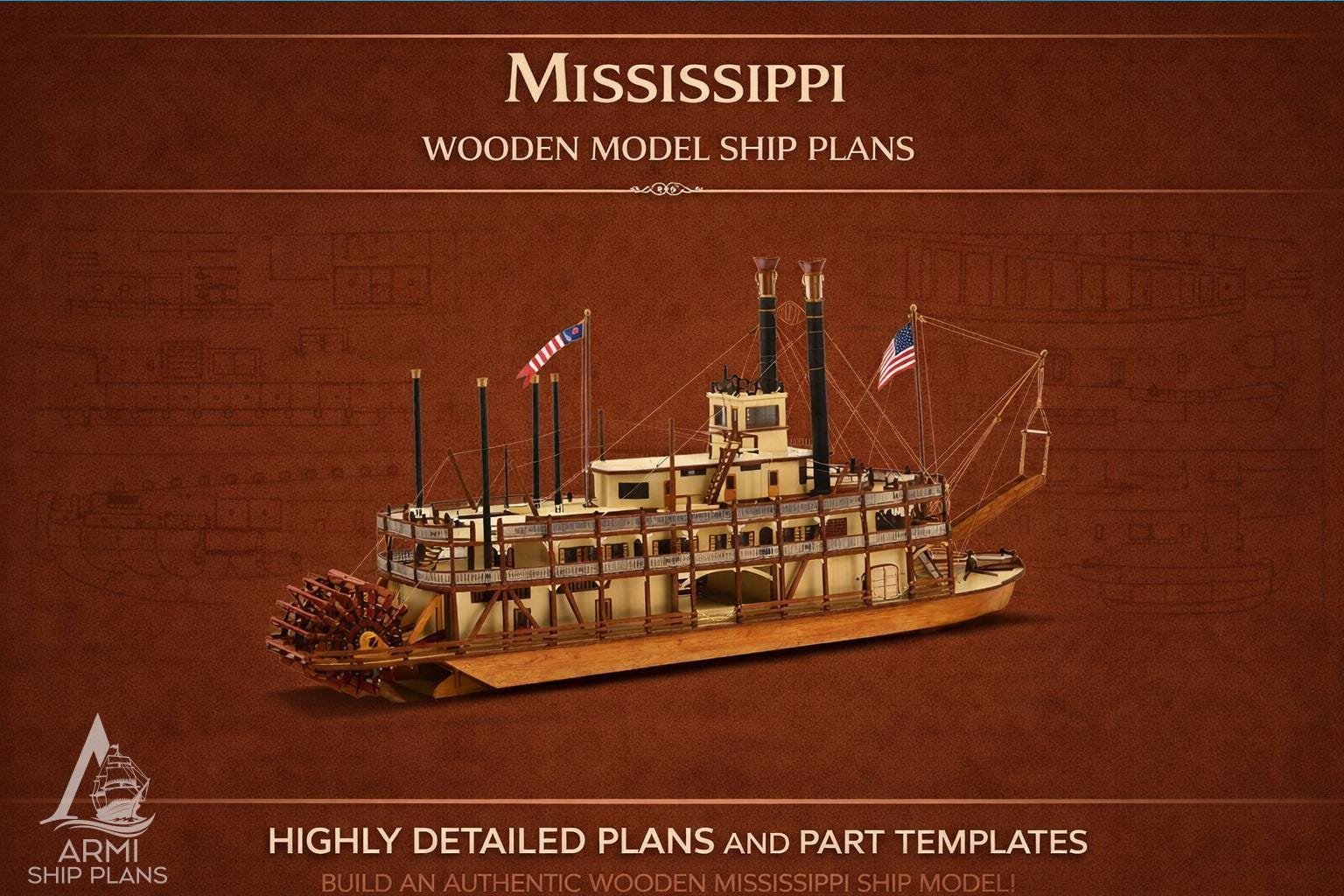 Mississippi Riverboat Wooden Ship Model Plans, 1:60 Scale (digital ...