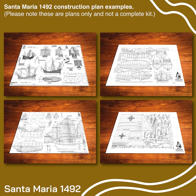 Santa Maria 1492 Wooden Ship Model Draft Plans | 25 Tif Files ...