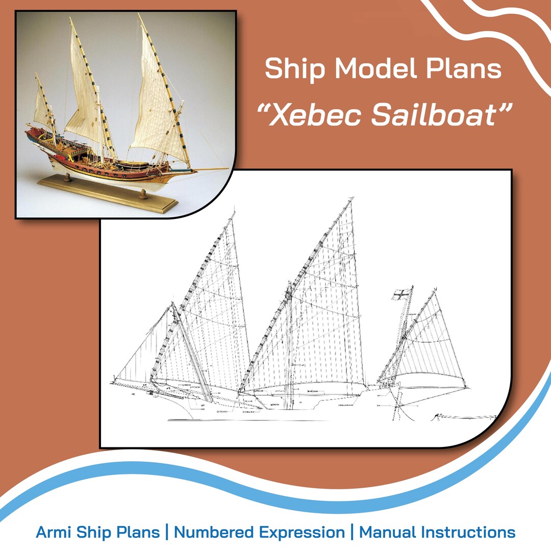 Xebec Sailboat Wooden Ship Model Assembly Plans | 4 High-resolution ...