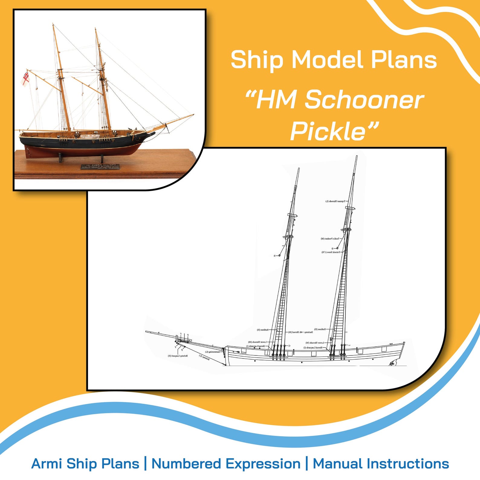HM Schooner Pickle Wooden Ship Model Plans, 1:60 Scale (instant ...