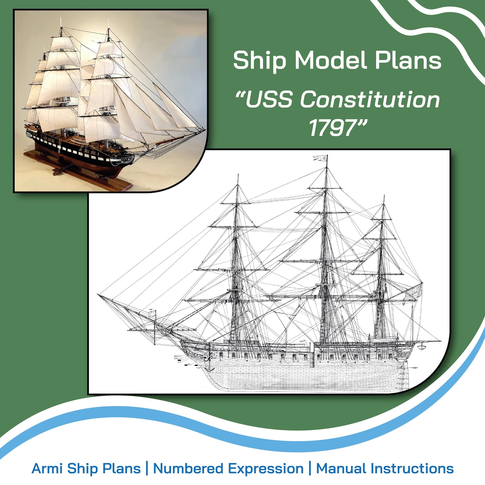 USS Constitution 1797 Wooden Ship Model Plans, 1:75 Scale (PDF-TIF ...