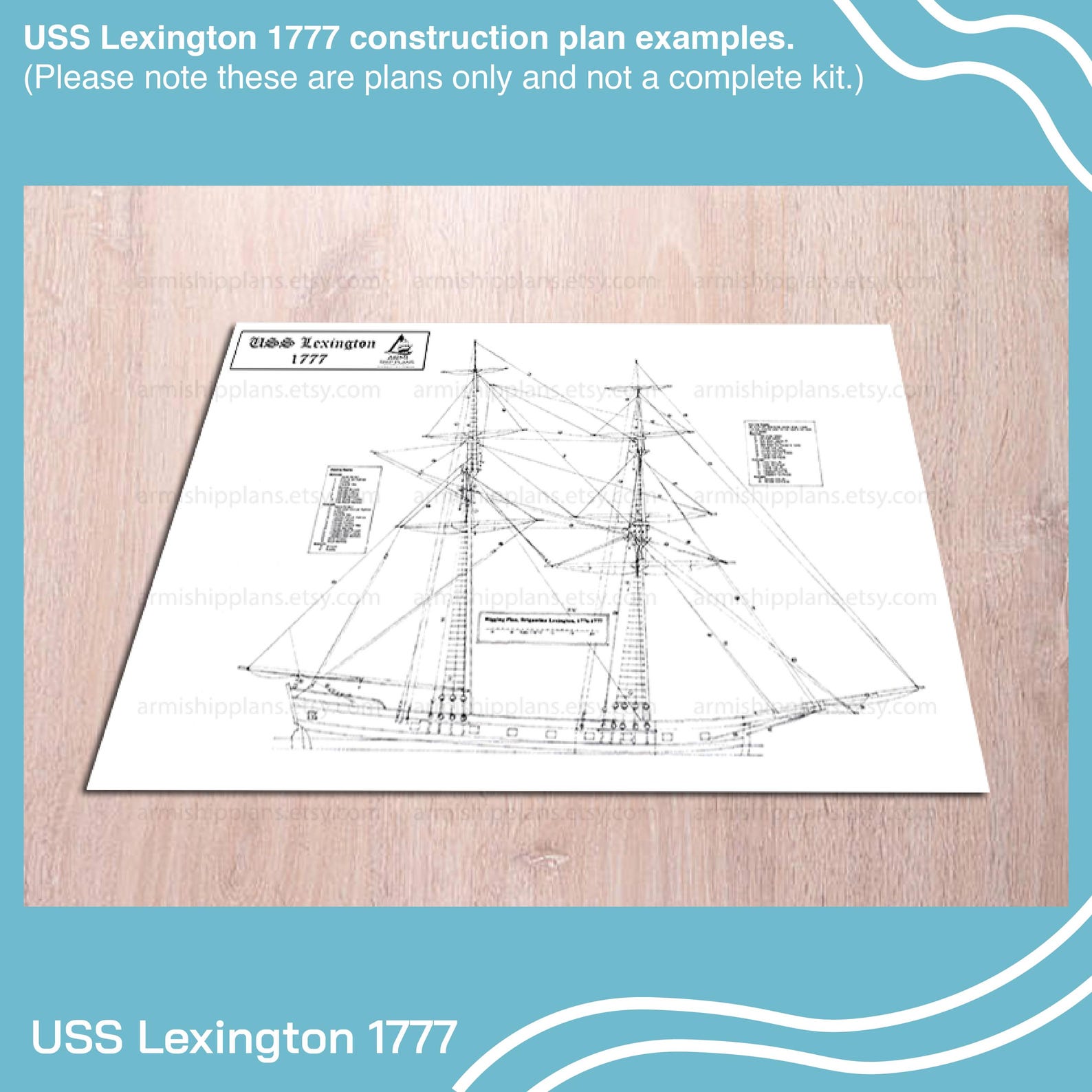 USS Lexington 1777 Wooden Ship Model Plans, 1:60 Scale (digital ...