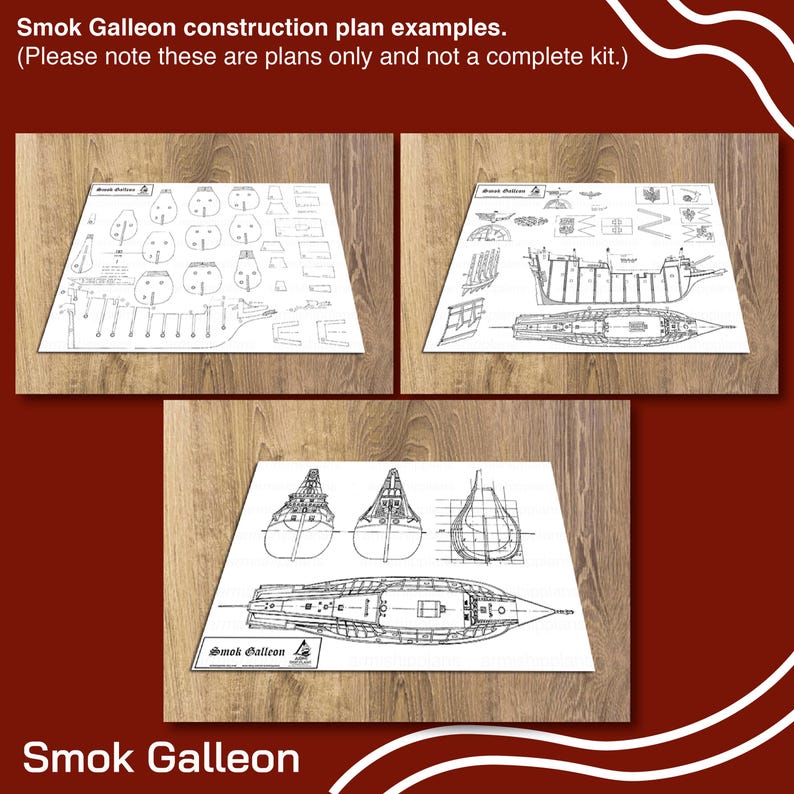 Smok Galleon Wooden Ship Model Assembly Plans | 8 High-resolution ...