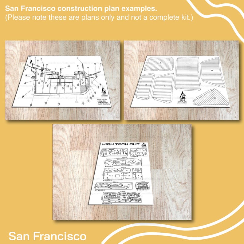 San Francisco Wooden Ship Model Draft Plans | 4 Tif Files | Numbered ...