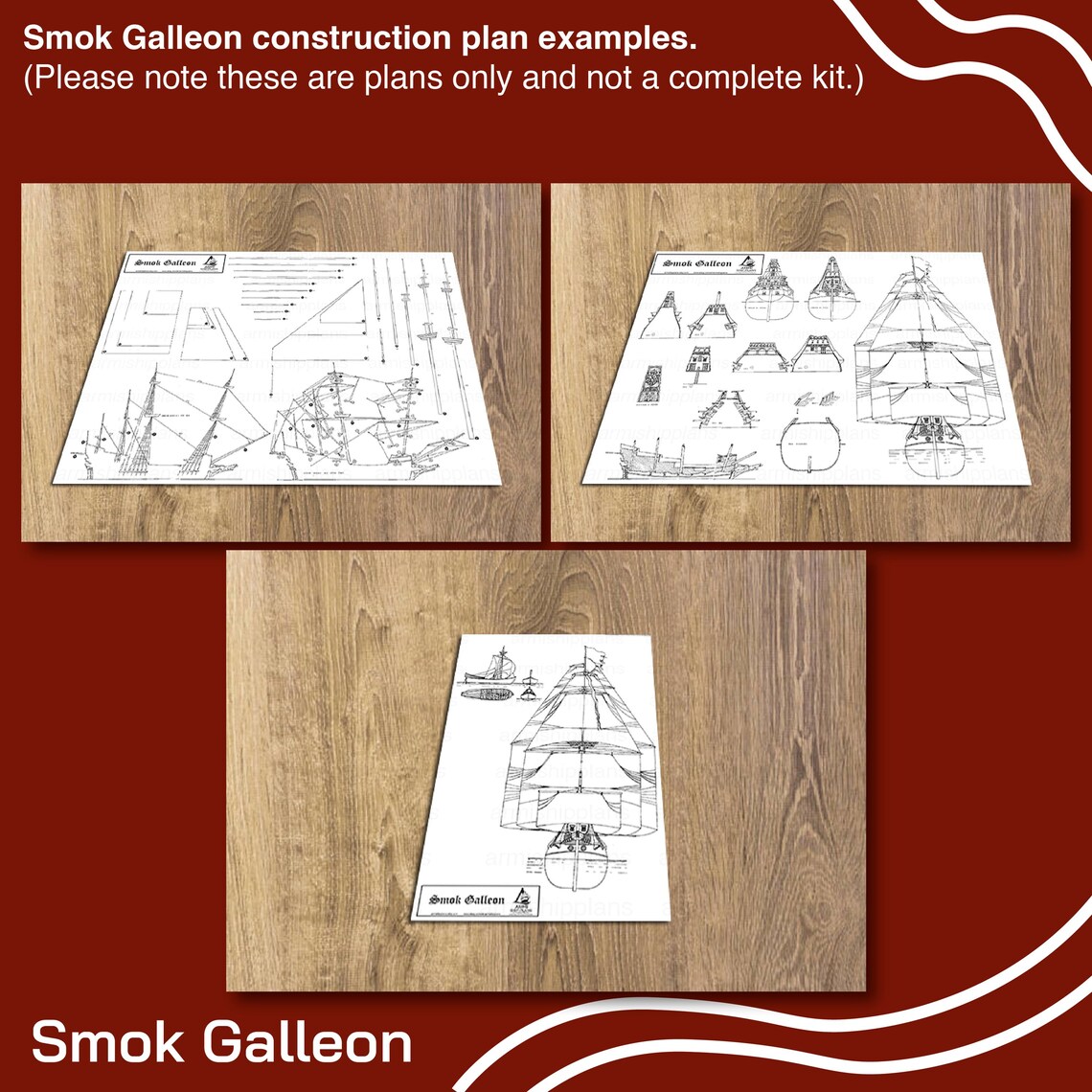 Smok Galleon Wooden Ship Model Assembly Plans | 8 High-resolution ...