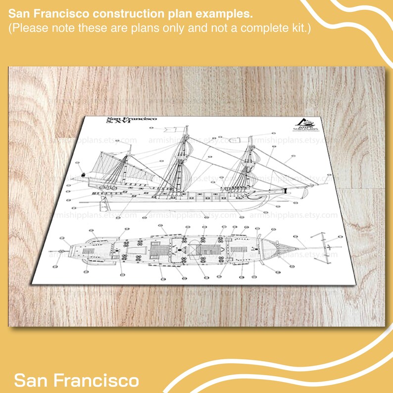 San Francisco Wooden Ship Model Draft Plans | 4 Tif Files | Numbered ...