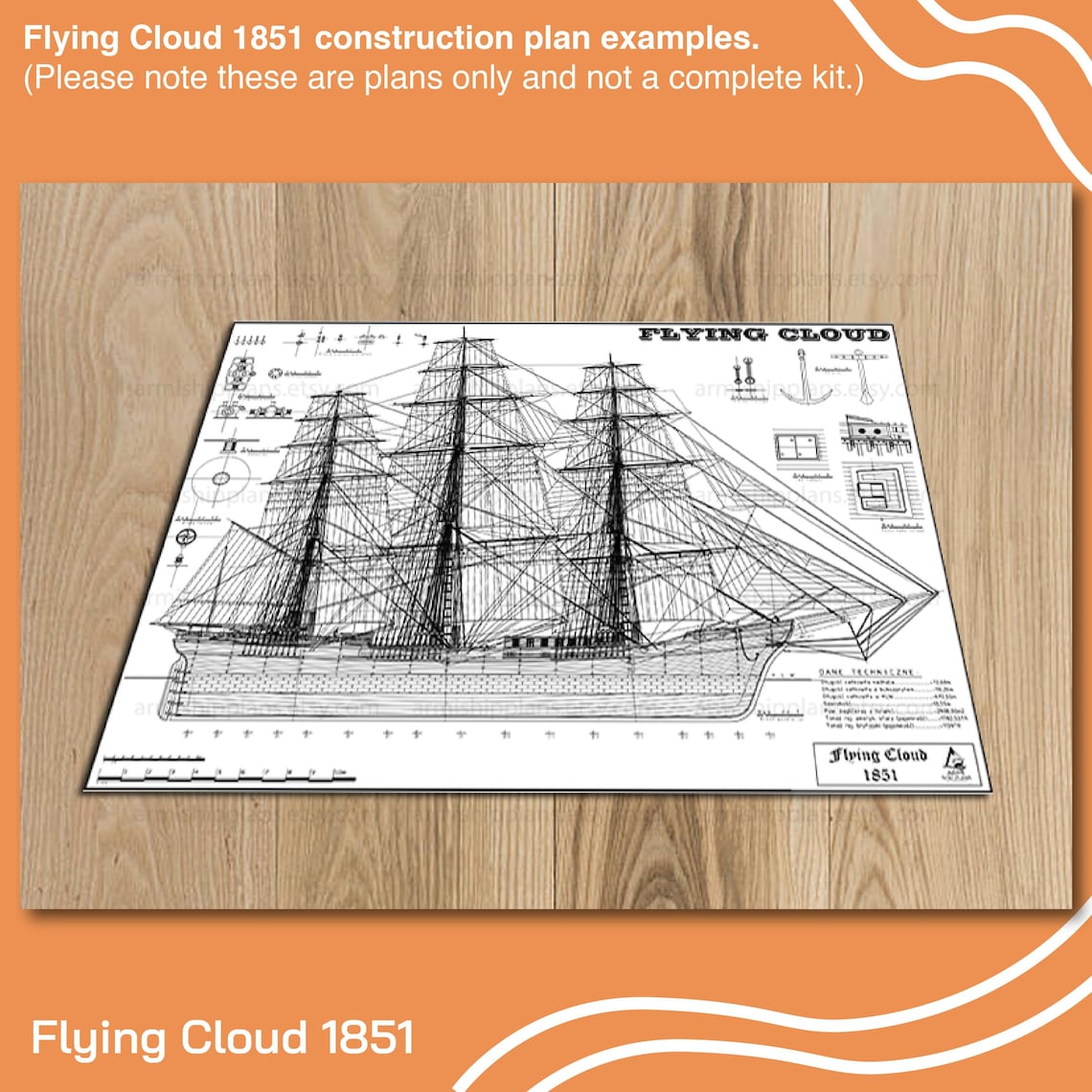 Flying Cloud 1851 Wooden Ship Model Assembly Plans | 11 High-resolution ...