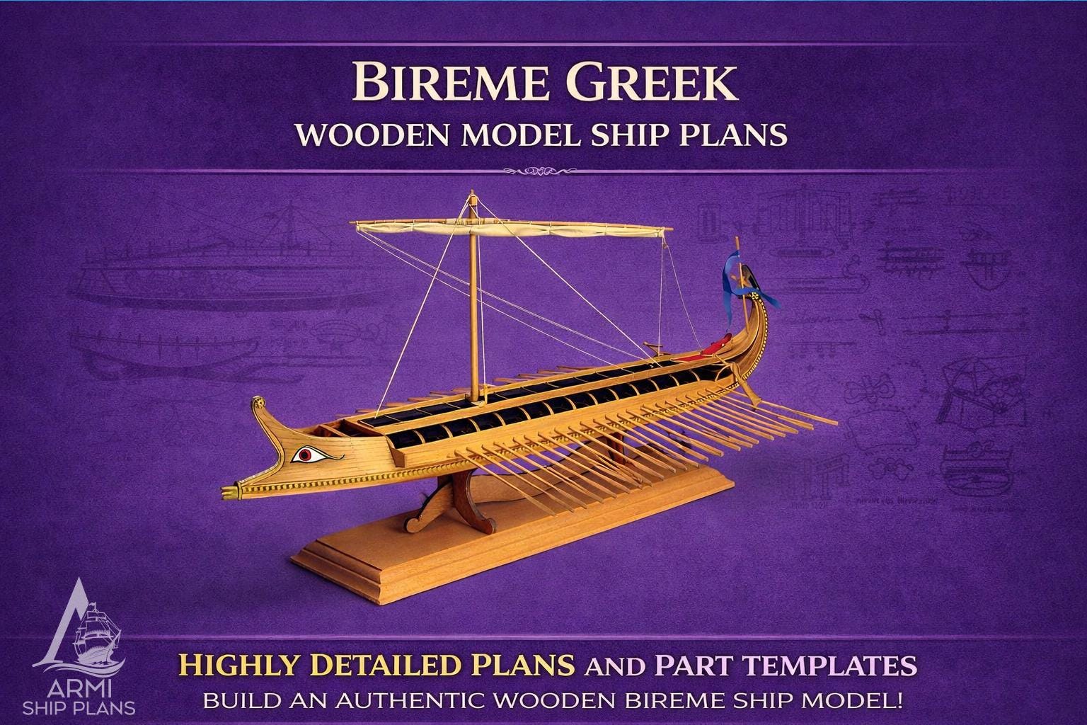 Bireme Greek Wooden Ship Model Plans, 1:60 Scale (PDF-TIF Download) - Etsy