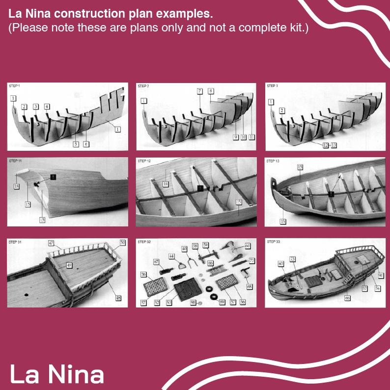 La Nina Wooden Ship Model Draft Plans 4 Tif Files Numbered Expression ...