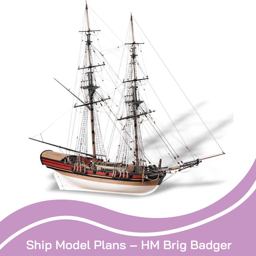 HM Brig Badger Wooden Ship Model Draft Plans | 5 PDF Files | Numbered ...