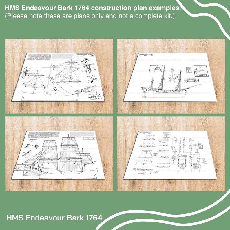 HMS Endeavour Bark 1764 Wooden Ship Model Draft Plans | 23 Tif Files ...