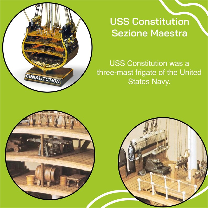USS Constitution Sezione Maestra Wooden Ship Model Plans, 1:93 Scale ...