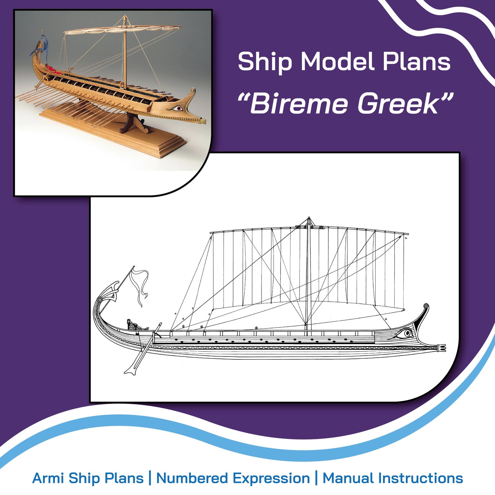 Bireme Greek Wooden Ship Model Plans, 1:60 Scale (PDF-TIF Download) - Etsy