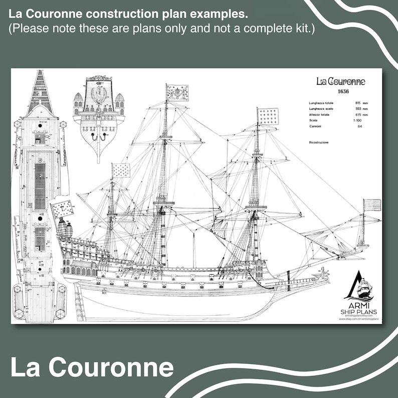 La Couronne Wooden Ship Model Draft Plans | 12 Tif Files | Numbered ...