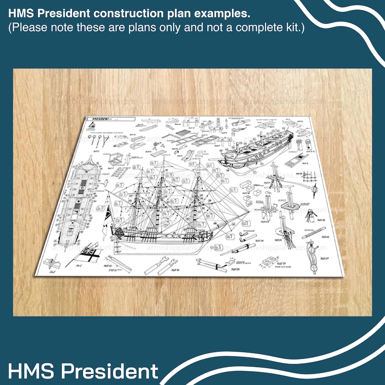 HMS President Wooden Ship Model Plans, 1:150 Scale (digital Download ...