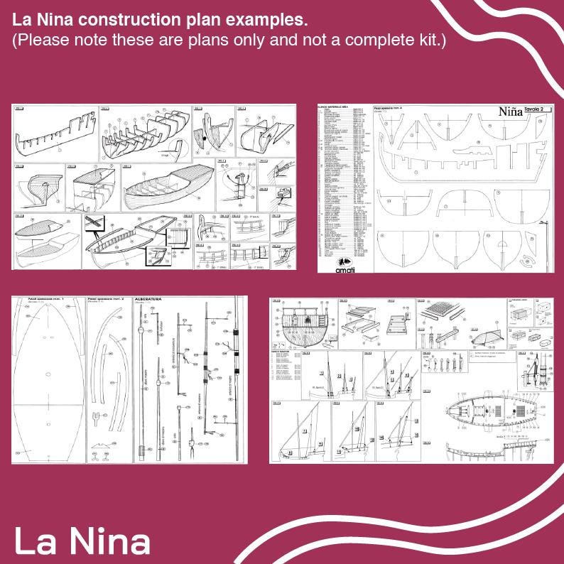 La Nina Wooden Ship Model Draft Plans 4 Tif Files Numbered Expression ...