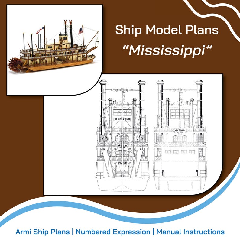 Mississippi Riverboat Wooden Ship Model Plans, 1:60 Scale (digital ...