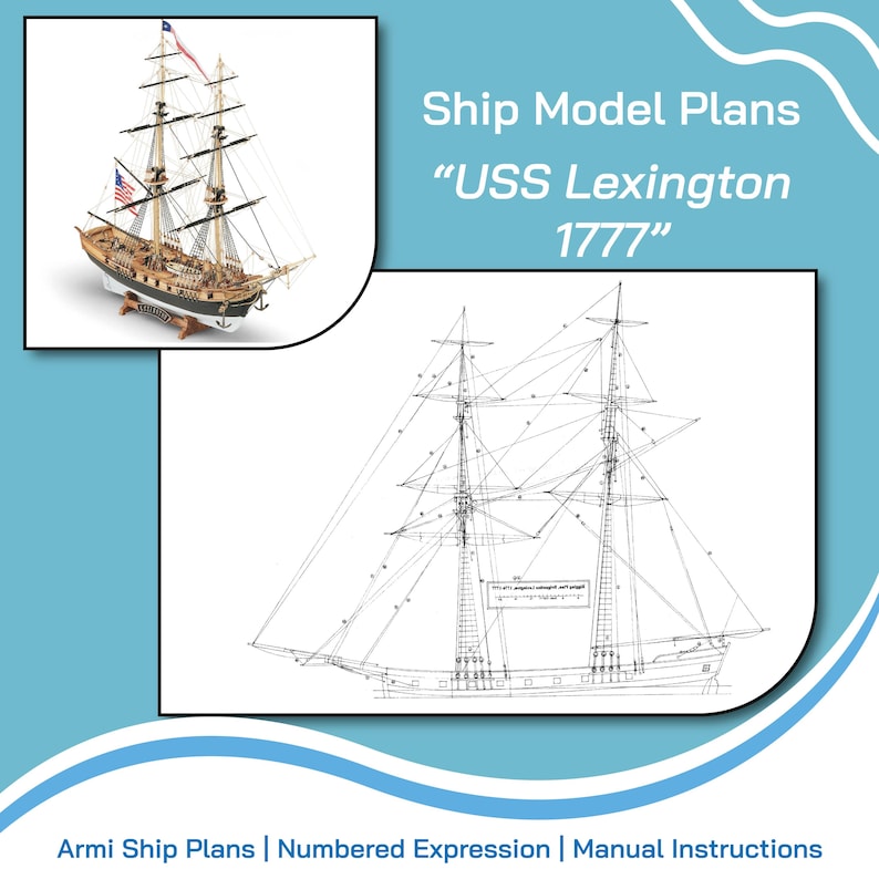 USS Lexington 1777 Wooden Ship Model Plans, 1:60 Scale (digital ...