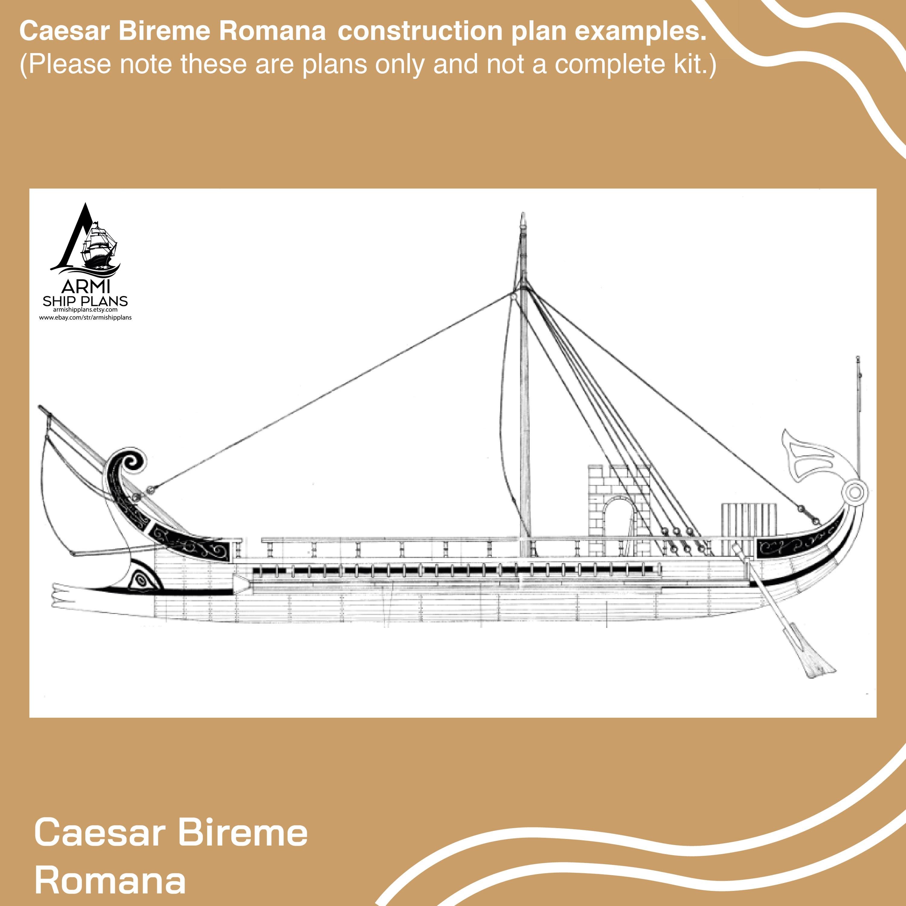 Caesar Roman Bireme Wooden Ship Model Plans, 2 High-res PDF-TIF Sheets ...