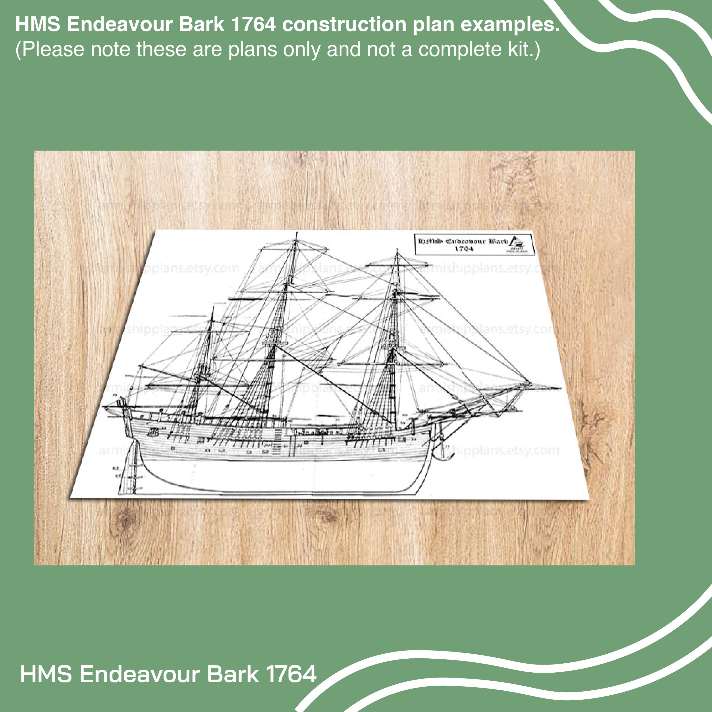 HMS Endeavour Bark 1764 Wooden Ship Model Draft Plans | 23 Tif Files ...