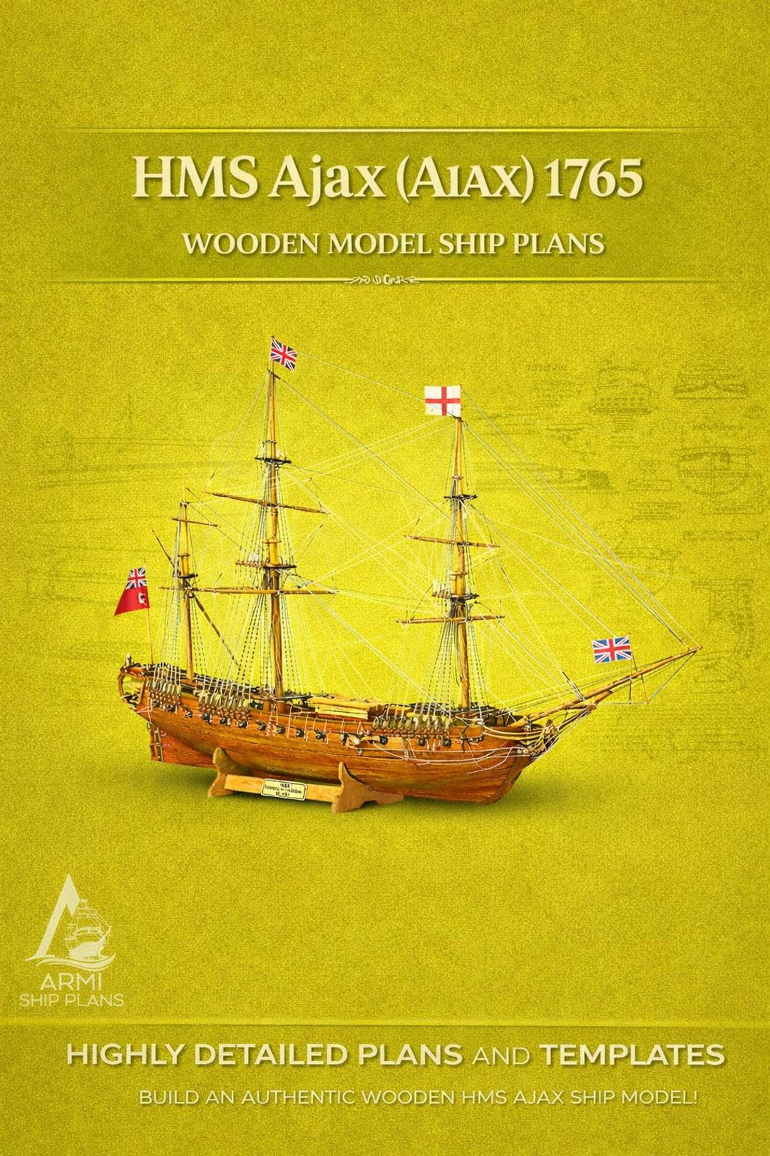 HMS Ajax 1765 Wooden Ship Model Plans, 1:60 Scale (PDF-TIF Downloadable ...